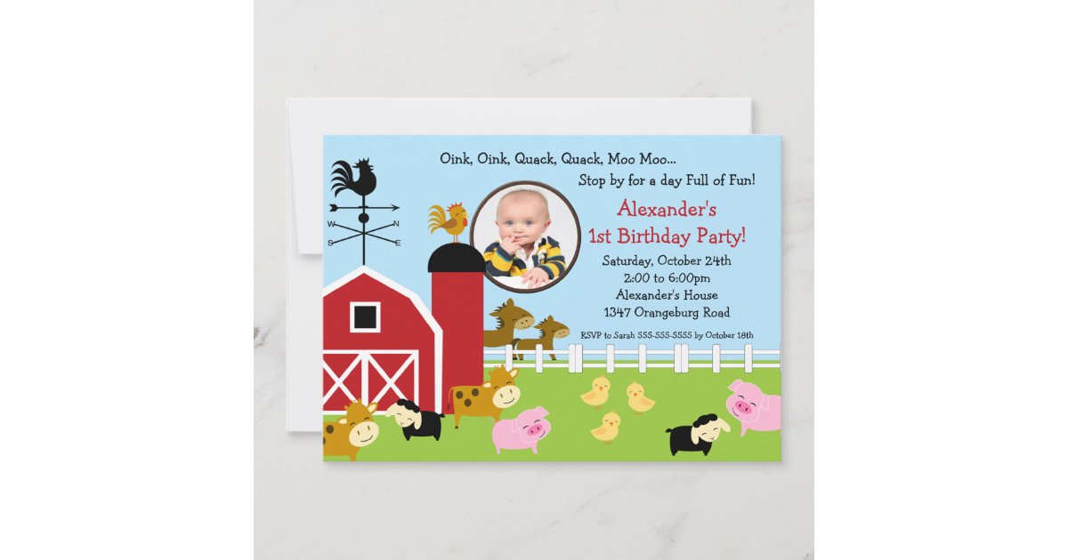 Barn Animal Fun Photo Birthday Party Invitation | Zazzle