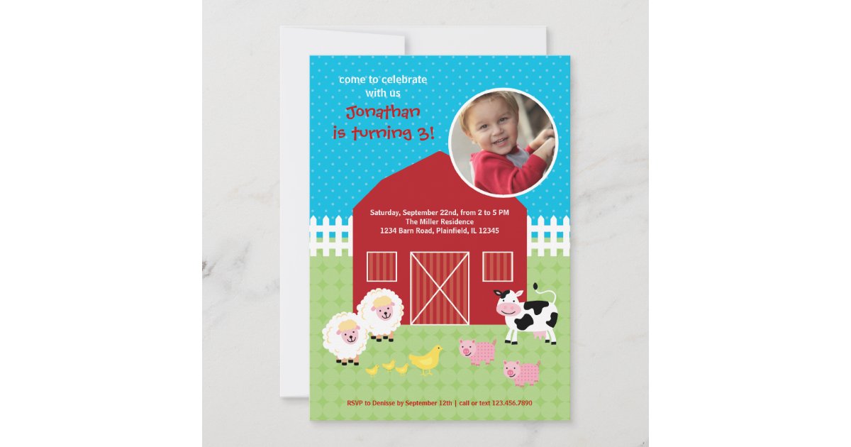 Barn Animals Birthday Photo Invitation | Zazzle