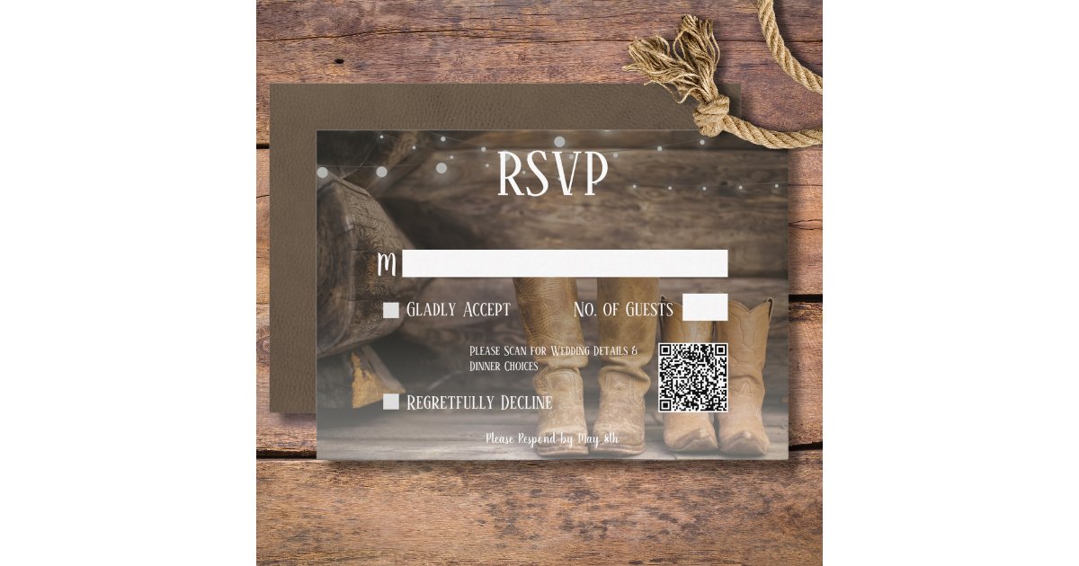 Barn & Boots Rustic Cowboy Western Wedding QR Code RSVP Card | Zazzle