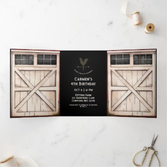 Barn Door Farm Party Tri-Fold Invitation | Zazzle