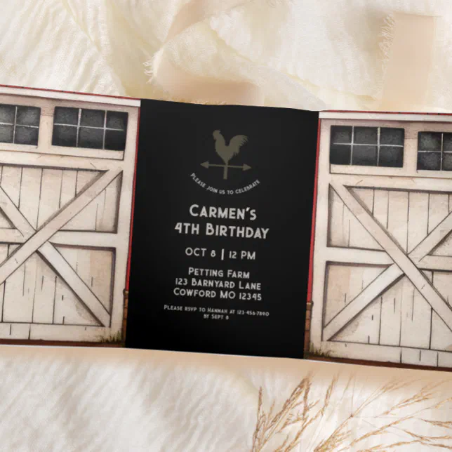 Barn Door Farm Party Tri-Fold Invitation | Zazzle