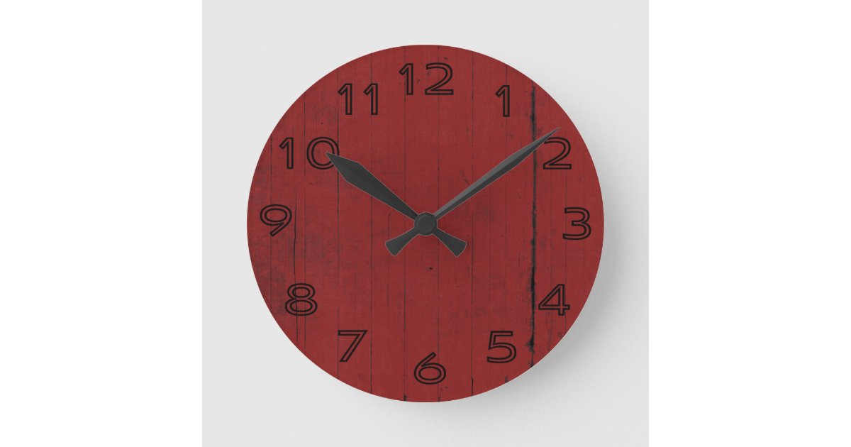 Barn Door Red Wood Background Round Clock | Zazzle