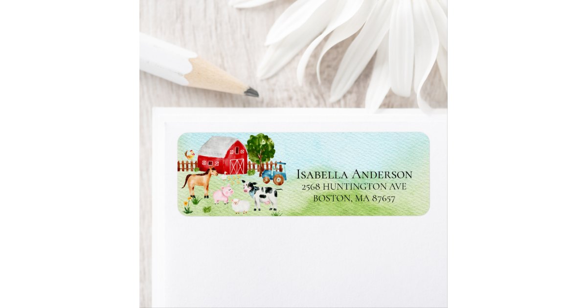 Barn Farm Animals Baby Shower Address Label | Zazzle