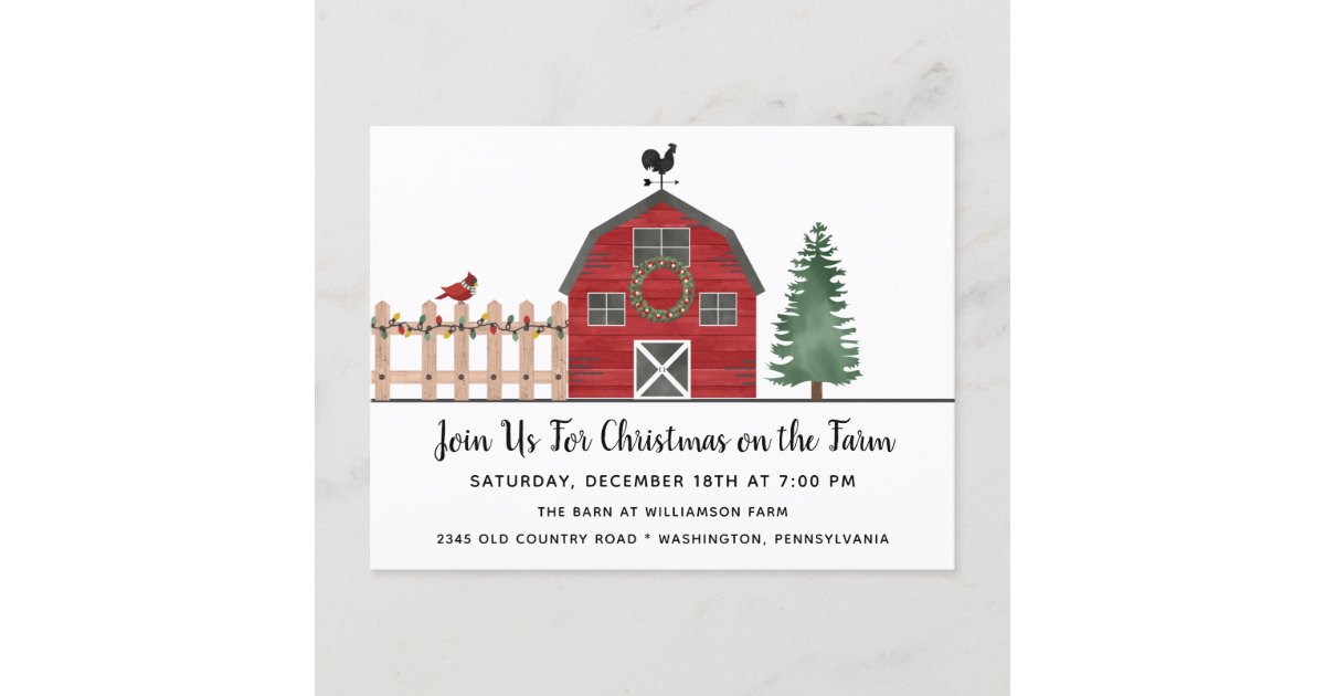 Barn Farm Rustic Country Christmas Invitation | Zazzle