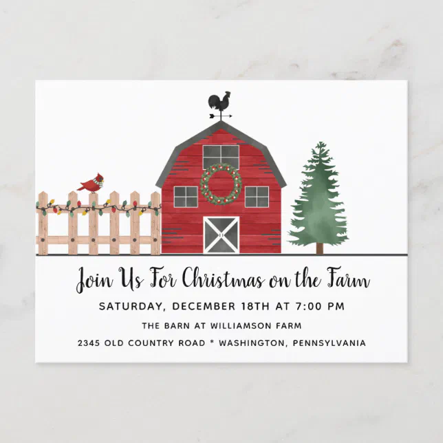 Barn Farm Rustic Country Christmas Invitation | Zazzle