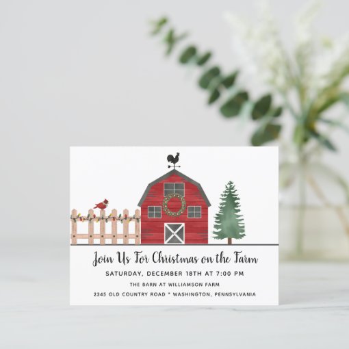 Barn Farm Rustic Country Christmas Invitation | Zazzle