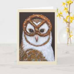 Barn Owl with pretzel mask card | Zazzle