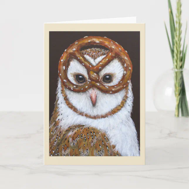 Barn Owl with pretzel mask card | Zazzle