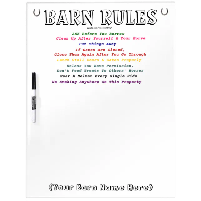 Barn Rules Dry Erase Board | Zazzle
