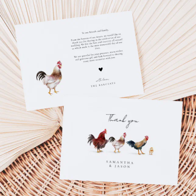Barn Theme Chicken Wedding Thank You Card | Zazzle