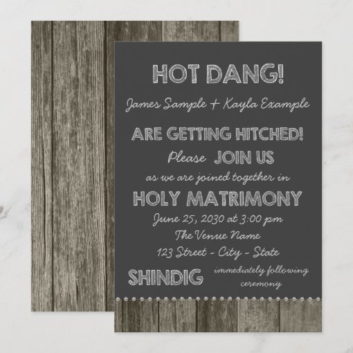 Barn Wood Chalkboard Redneck Wedding Invitation | Zazzle
