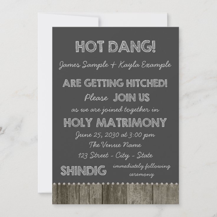 Barn Wood Chalkboard Redneck Wedding Invitation | Zazzle