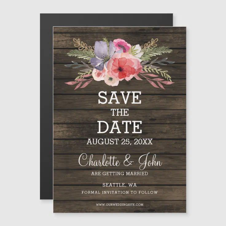 barn wood floral rustic country save the date magnetic invitation | Zazzle