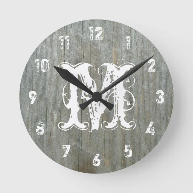 Barn Wood Inspired Monogram Clock | Zazzle