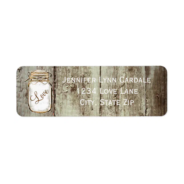 Barn Wood Mason Jar Wedding Return Address Labels | Zazzle