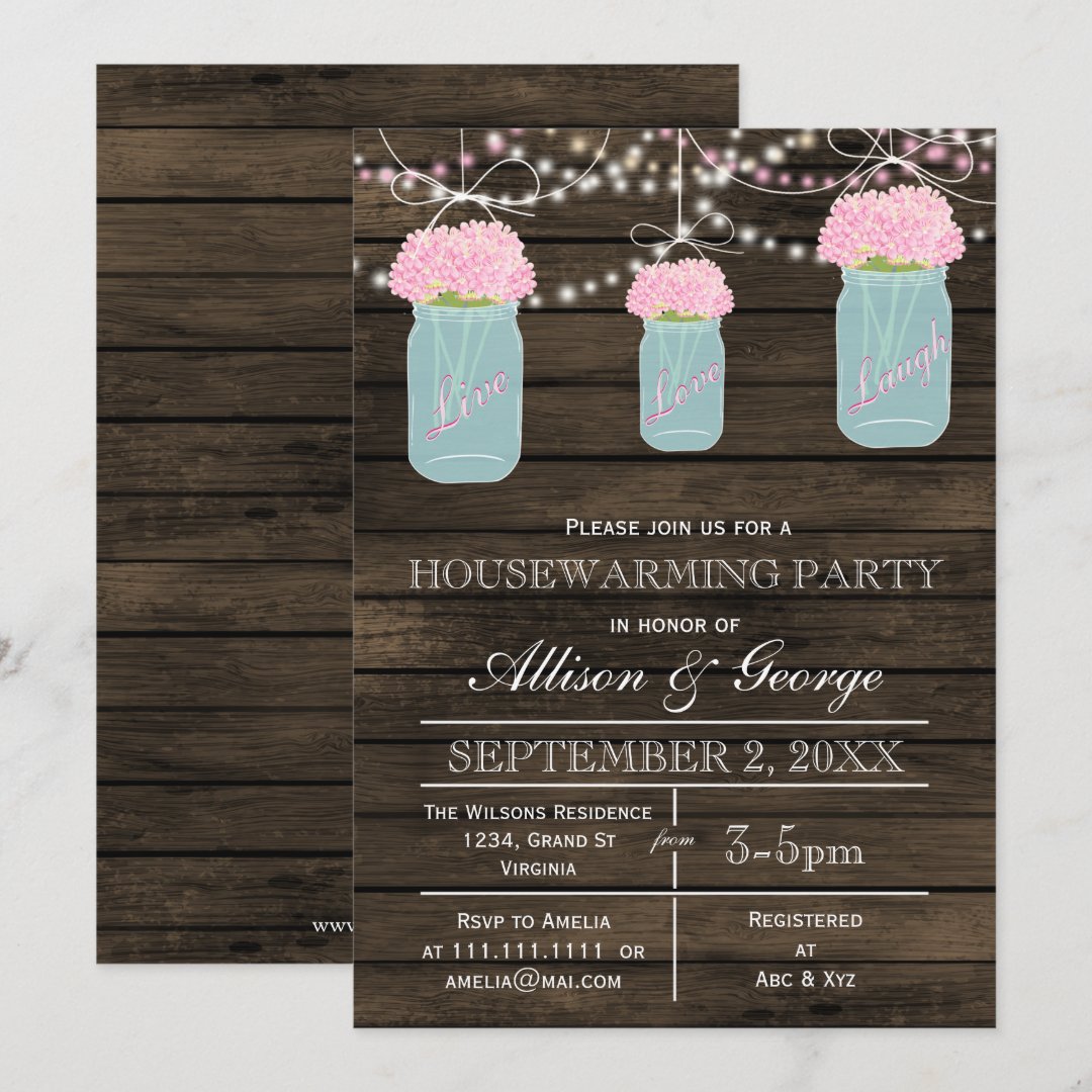 Barn wood mason jars rustic housewarming invitation | Zazzle