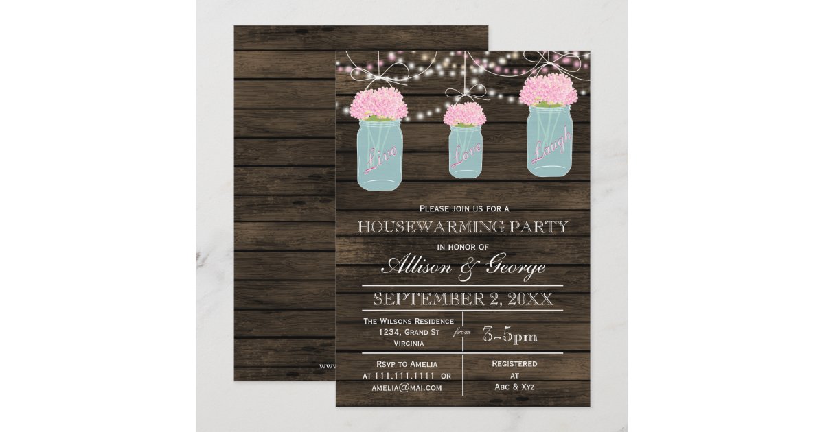 Barn wood mason jars rustic housewarming invitation | Zazzle