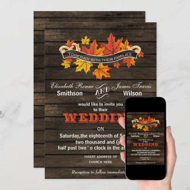 Barn wood Rustic Fall wedding invitations | Zazzle
