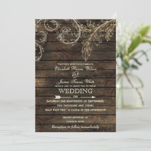 Barn wood Rustic flourish wedding invitations | Zazzle