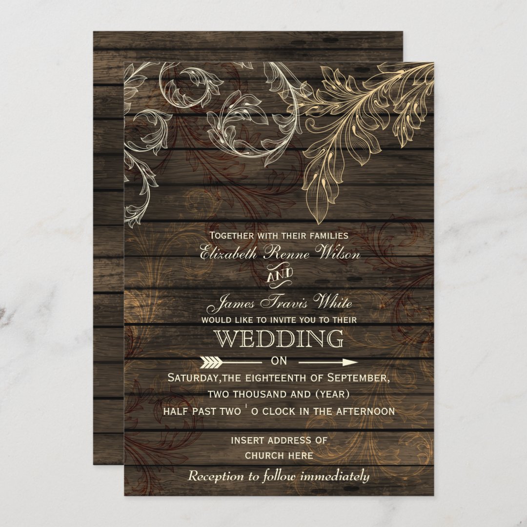 Barn wood Rustic flourish wedding invitations | Zazzle