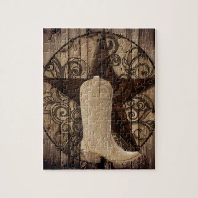 Barn Wood Texas Lone Star western country cowgirl Jigsaw Puzzle | Zazzle