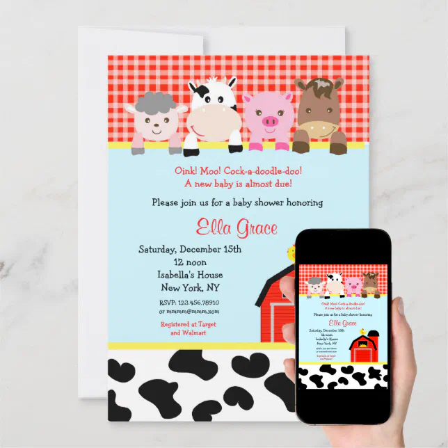 Barn yard Farm Barnyard Baby Shower Invitations | Zazzle