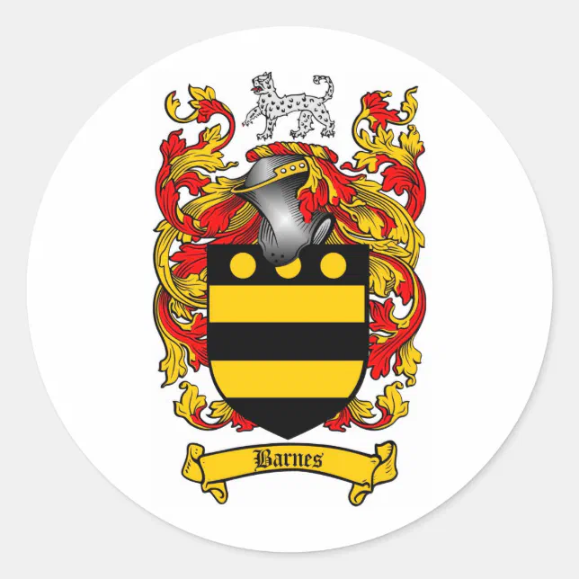 BARNES FAMILY CREST - BARNES COAT OF ARMS CLASSIC ROUND STICKER | Zazzle