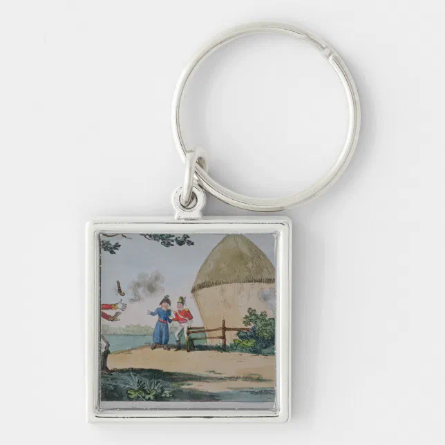 Barney fighting a duel keychain | Zazzle