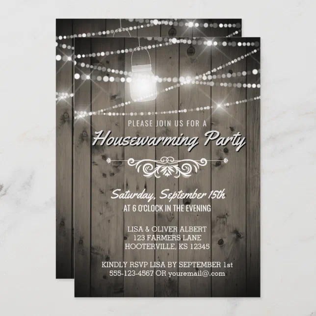 Barnwood Lights Rustic Housewarming Party Invitation | Zazzle
