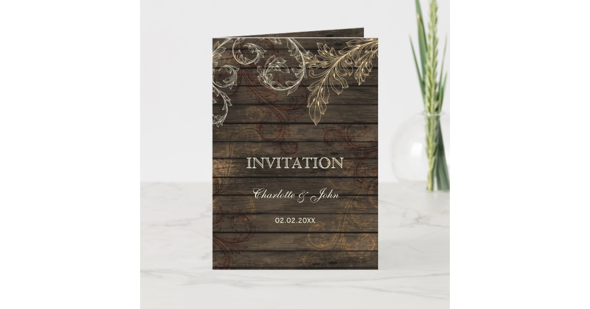 Barnwood, Rustic flourish wedding invites | Zazzle