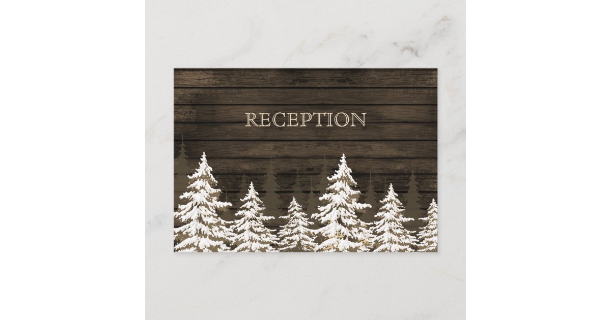 Barnwood Rustic Pine trees winter reception invite | Zazzle
