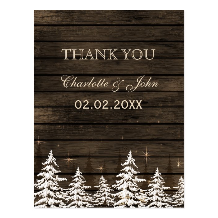 Barnwood Rustic Pine trees, winter Thank You notes | Zazzle.com