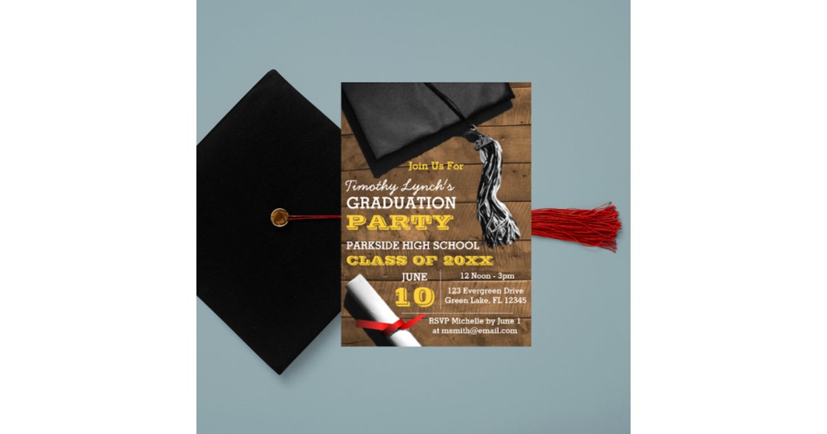 Barnwood Tassel Gold Graduation Invitation | Zazzle