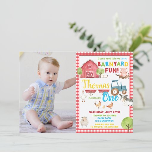 Barnyard 1st Birthday Party Cute Farm Animal Photo Invitation | Zazzle