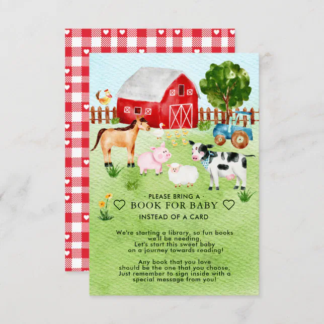 Barnyard Animals Baby Shower Book for Baby Enclosure Card | Zazzle