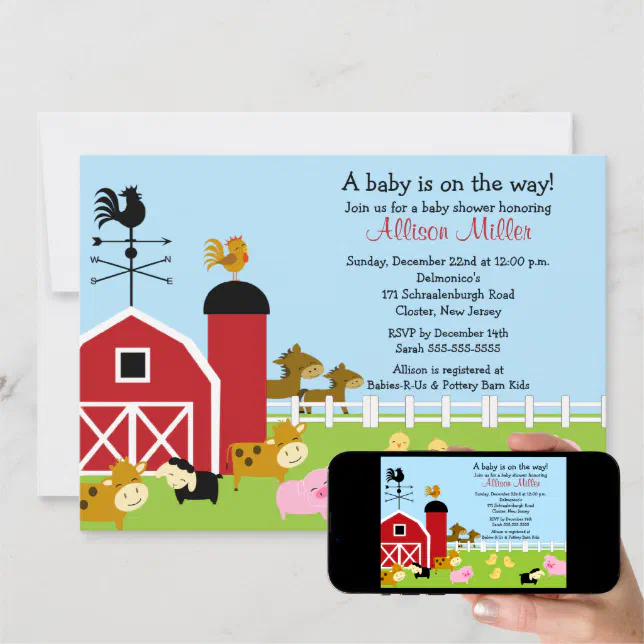 Barnyard Baby Animails Baby Shower Invitation | Zazzle