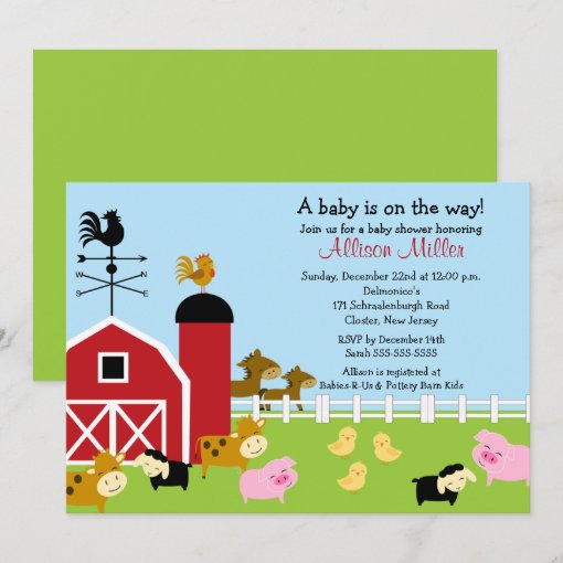 Barnyard Baby Animails Baby Shower Invitation | Zazzle