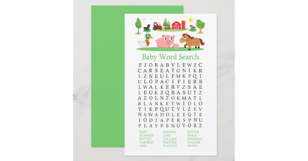 Barnyard Baby Shower Word Search Game | Zazzle