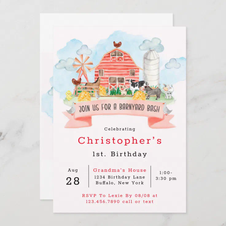 Barnyard Bash Farm Animals 1st. Birthday Party Invitation | Zazzle