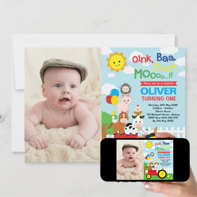 Barnyard Bash Farm Animals 1st Birthday Photo Invitation | Zazzle