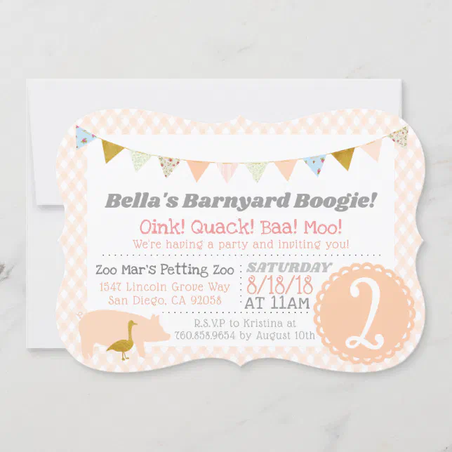 Barnyard Boogie Birthday Party Farm Theme Pig Invitation | Zazzle