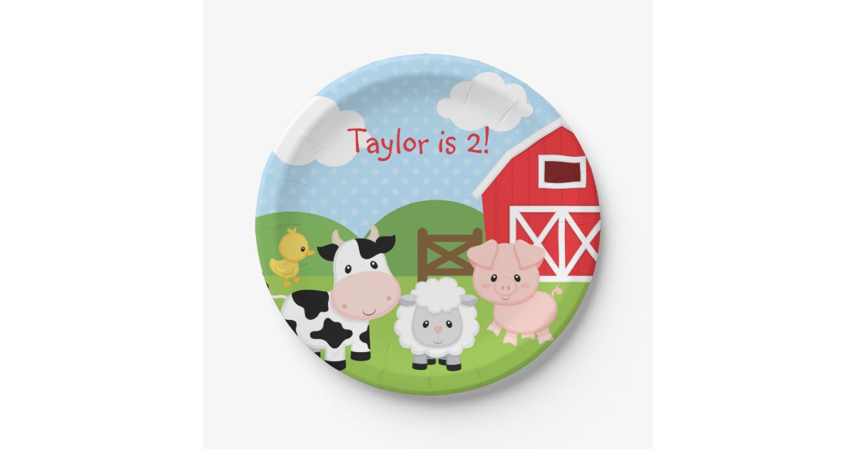 Barnyard Boy Birthday Party Paper Plates (Blue) | Zazzle