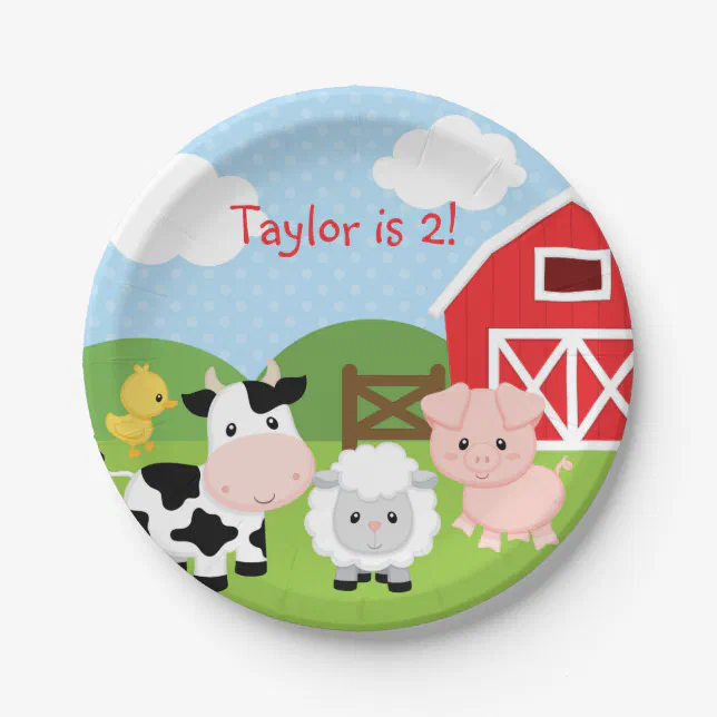 Barnyard Boy Birthday Party Paper Plates (Blue) | Zazzle