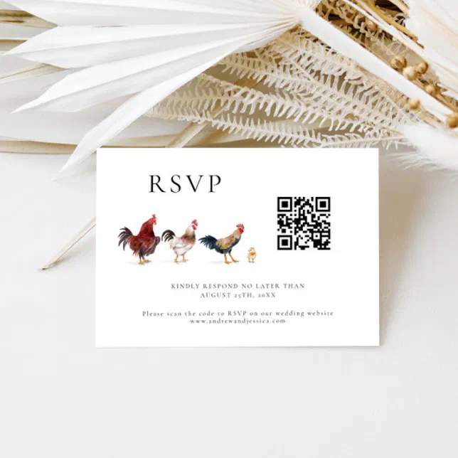 Barnyard Chicken Wedding QR Code RSVP Card | Zazzle