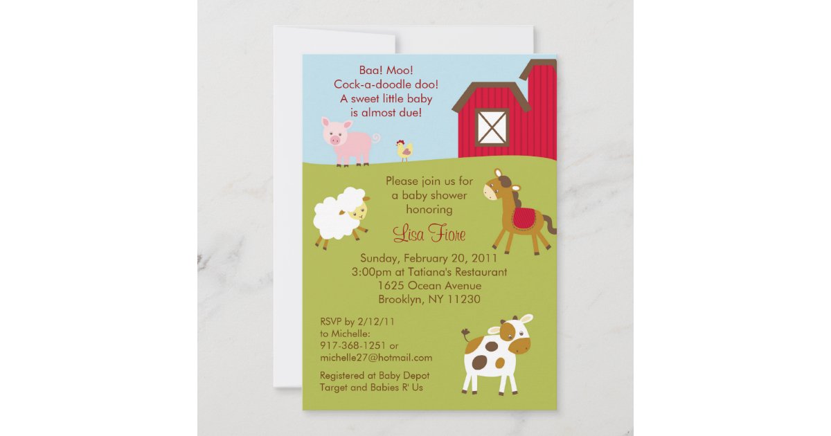 Barnyard Farm Animal Baby Shower Invitations | Zazzle