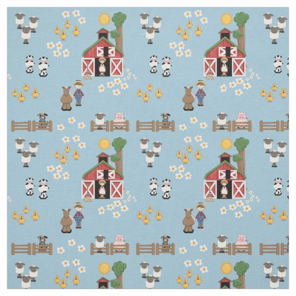 Barnyard farm animal pink nursery fabric | Zazzle