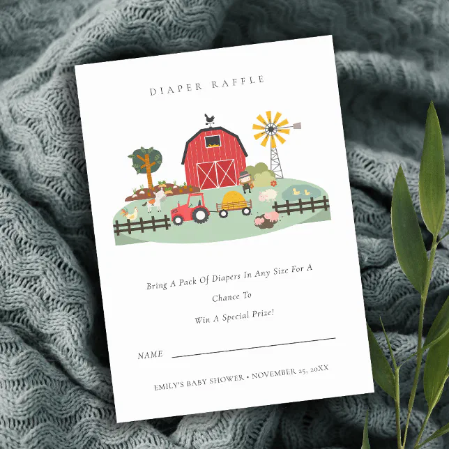 Barnyard Farm Animal Diaper Raffle Baby Shower Enclosure Card | Zazzle