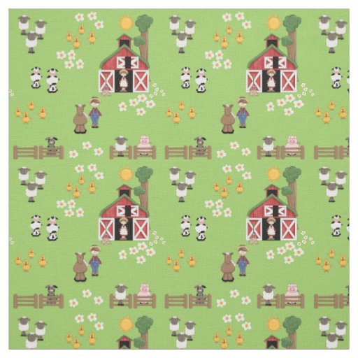 Barnyard farm animal green nursery fabric | Zazzle