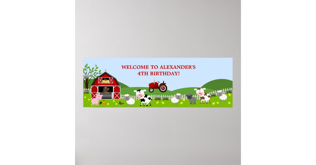 Barnyard Farm Animals Birthday Banner Poster | Zazzle