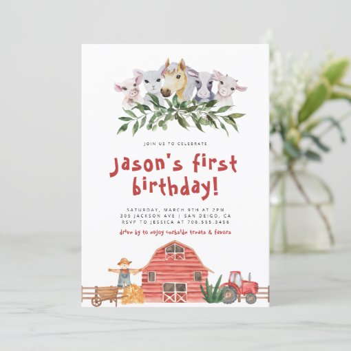 Barnyard Farm Animals Birthday Parade Watercolor I Invitation | Zazzle